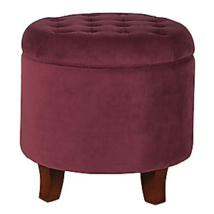 Homepop Home Decor | Upholstered Round Velvet Tufted Foot Rest Ottoman | Ottoman with Storage for Living Room & Bedroom | Decorative Home Furniture, Burgundy Small