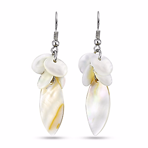 AeraVida Unique Elegant Mother of Pearl Shell Pointed Cluster Dangle Earrings