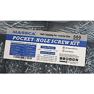 Massca Wood Screws Assortment Kit - Pocket Hole Screws with Plastic Storage Box, 500 Set Screw Assortment Kit Heavy Duty, Fine Thread, Zinc Plated Set Screws for Woodworking, Varying Lengths