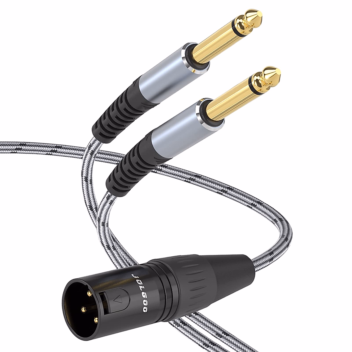 JOLGOO XLR Male to Dual 1/4" TS Mono Y Splitter Microphone Cable, XLR Male to Dual 6.35mm TS Y Adapter Cord, 3.3 Feet