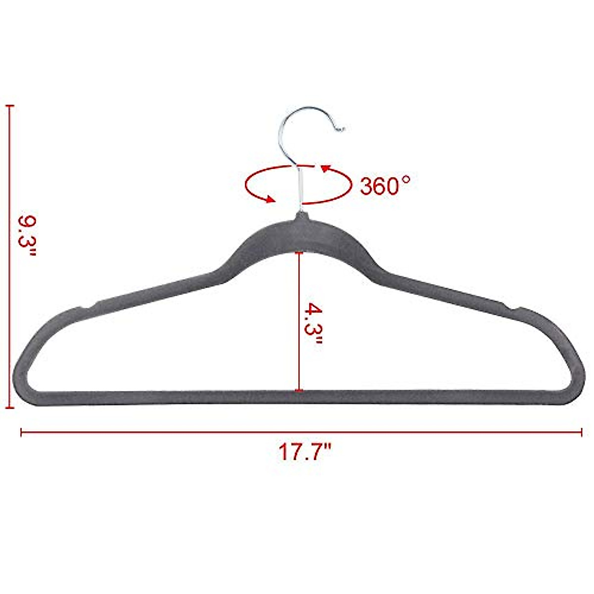 Yaheetech Thin Non Slip Velvet Clothes Hangers,Strong and Durable Hold Up to 10 Lbs- Pack of 100,Gray