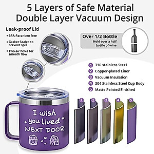 Sodlar Best Friend Gift for Women - “I wish you lived next door” - Purple Tumbler Mug 14oz - Funny Ideas for Friendship Hostess Present Birthday Long Distance Female Bestie BFF