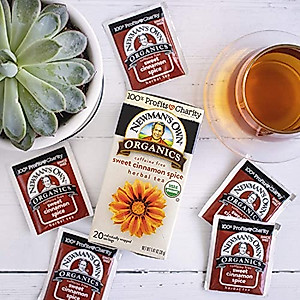 Newman's Own Organic Sweet Cinnamon Spice Herbal Tea with Rooibos Tea with Organic Ginger 20 Individually Wrapped Tea Bags Per Box USDA Certified and Kosher Cinnamon Tea Caffeine-Free