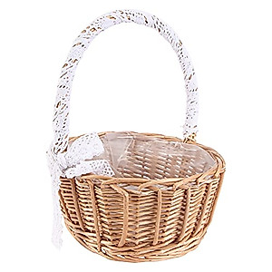 Hemoton Fruit Vegetable Storage Basket Wicker Rattan Flower Basket Willow Handwoven Flower Girl Baskets for Farmhouse Wedding Table Centerpiece Rustic Courtyard Indoor Decor 25x20cm