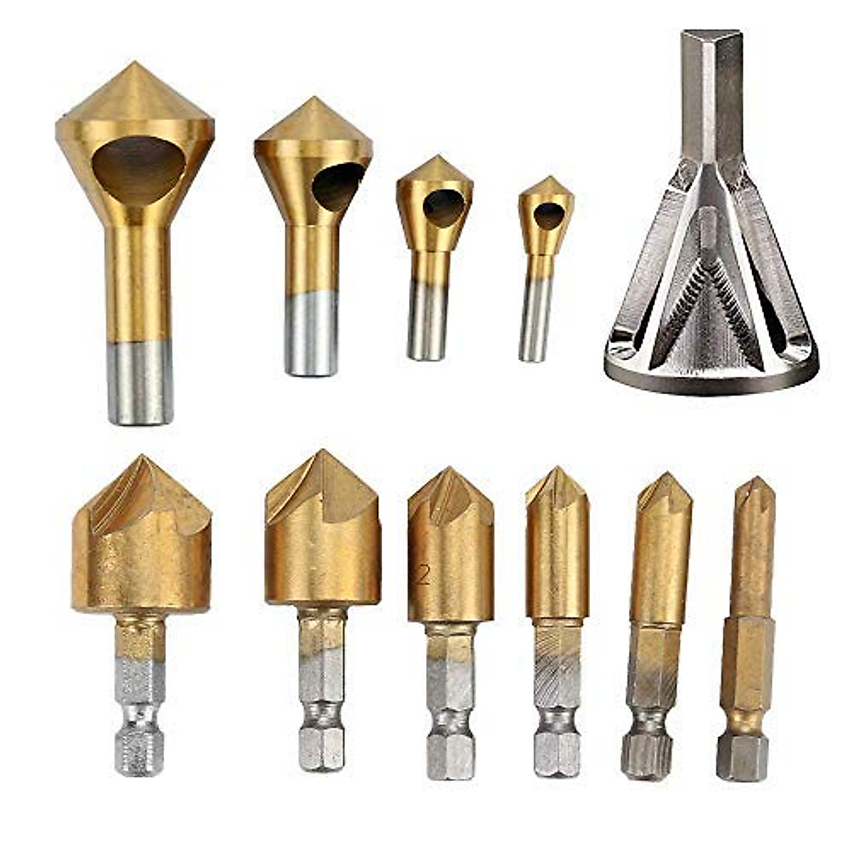 Deburring External Chamfer Tool Stainless Steel Remove Burr Tools, 6pcs Countersink Drill Bit, 4 Piece Deburring Metal Wood Drill Bit Set, 90 Degree Center Punch Tool Sets for Wood Quick Change Bit