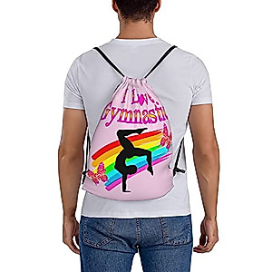 KENT HILL Pink I Love Gymnastics Design Pattern Print Drawstring Backpack.for Gym Shopping Sport Yoga.