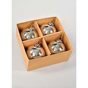 Serene Spaces Living Set of 4 Antique Silver Mercury Glass Balls, Ornaments for Holiday Décor, Measures 4" Diameter