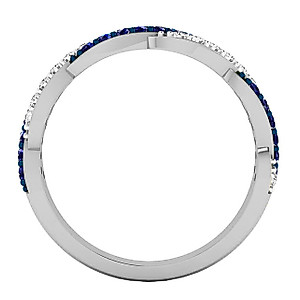 Dazzlingrock Collection 10K Round Blue Sapphire & Diamond Ladies Wedding Swirl Stackable Band, White Gold, Size 6