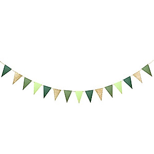 Gold Green Triangle Banner Decoration Greenery Party Supplies Bunting Signs for Birthday Nursery Classroom Anniversary Decoration Graduation Back to School Flags 15 pcs (Golden Green Atrovirens ) 10 Feet