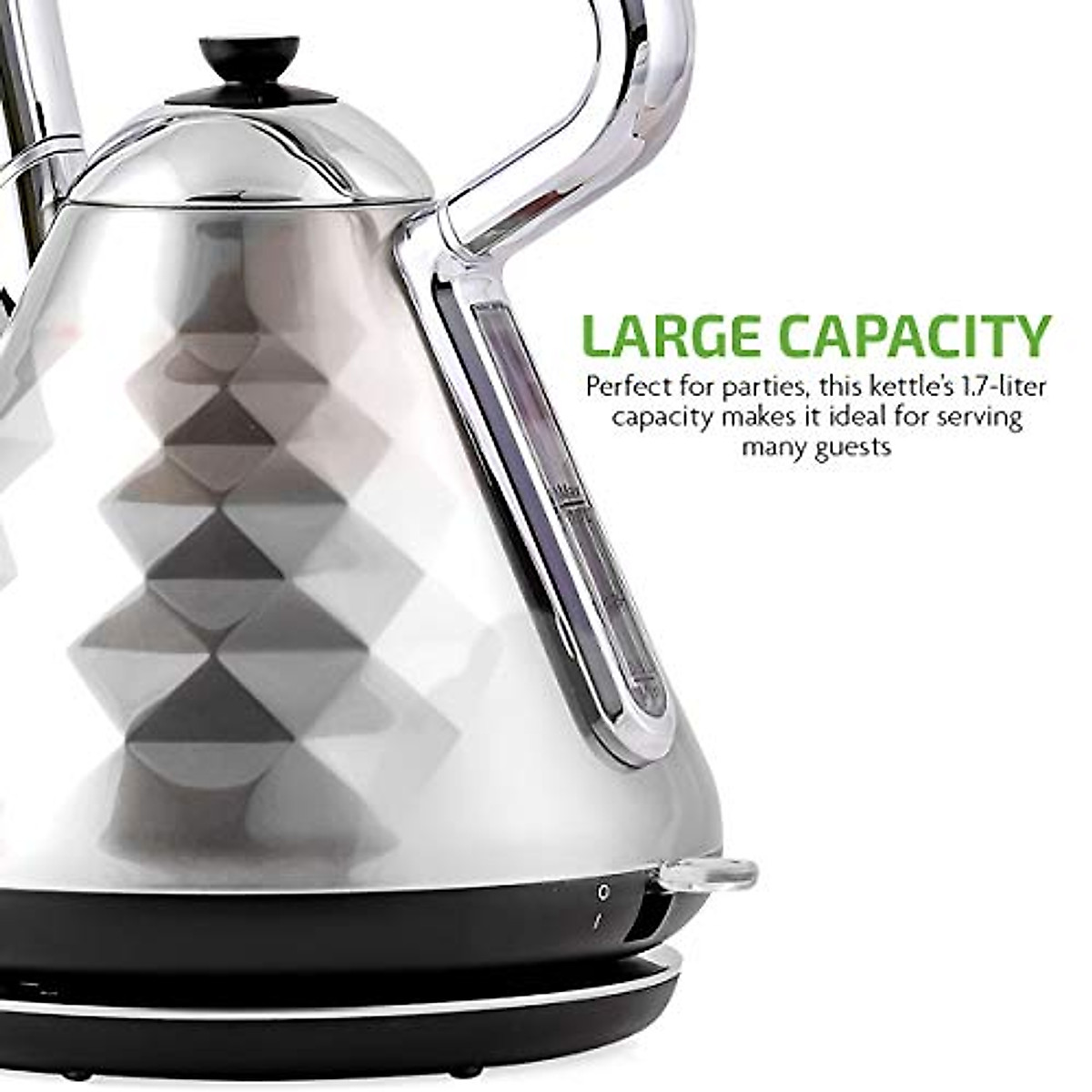 OVENTE Electric Kettle Hot Water Boiler Stainless Steel 1.7 L Automatic Shut-Off 1500W Cleo Collection Cool Touch Handle Portable Brew Coffee Maker Tea Heater w/ Boil Dry Protection Brushed KS755BR