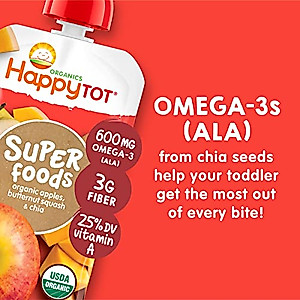 Happy Tot Organic Stage 4 Super Foods Apples & Butternut Squash + Super Chia, 4.22 Ounce Pouch (Pack of 16) (Packaging May Vary)
