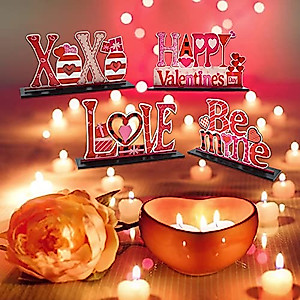 4Pcs Valentine's Day Decorations Love Wooden Table Sign, Anniversaries Tabletop Centerpiece Signs Ornaments for Gift Dining Room Table Party Home Kitchen Holiday Decorations Gift for Girlfriend Wife