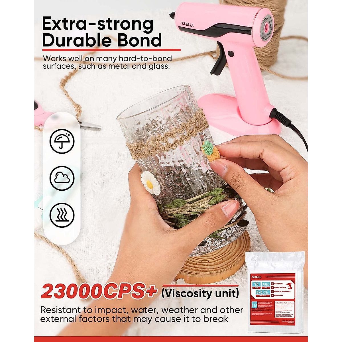 SHALL Full Size Hot Glue Sticks, 0.43” Dia x 8” Long, 70-Pack Clear Hot Melt Glue Gun Sticks for All-Temp Glue Guns, Multipurpose for Kids Adults DIY Art Craft Sealing Repairing Festival Decoration