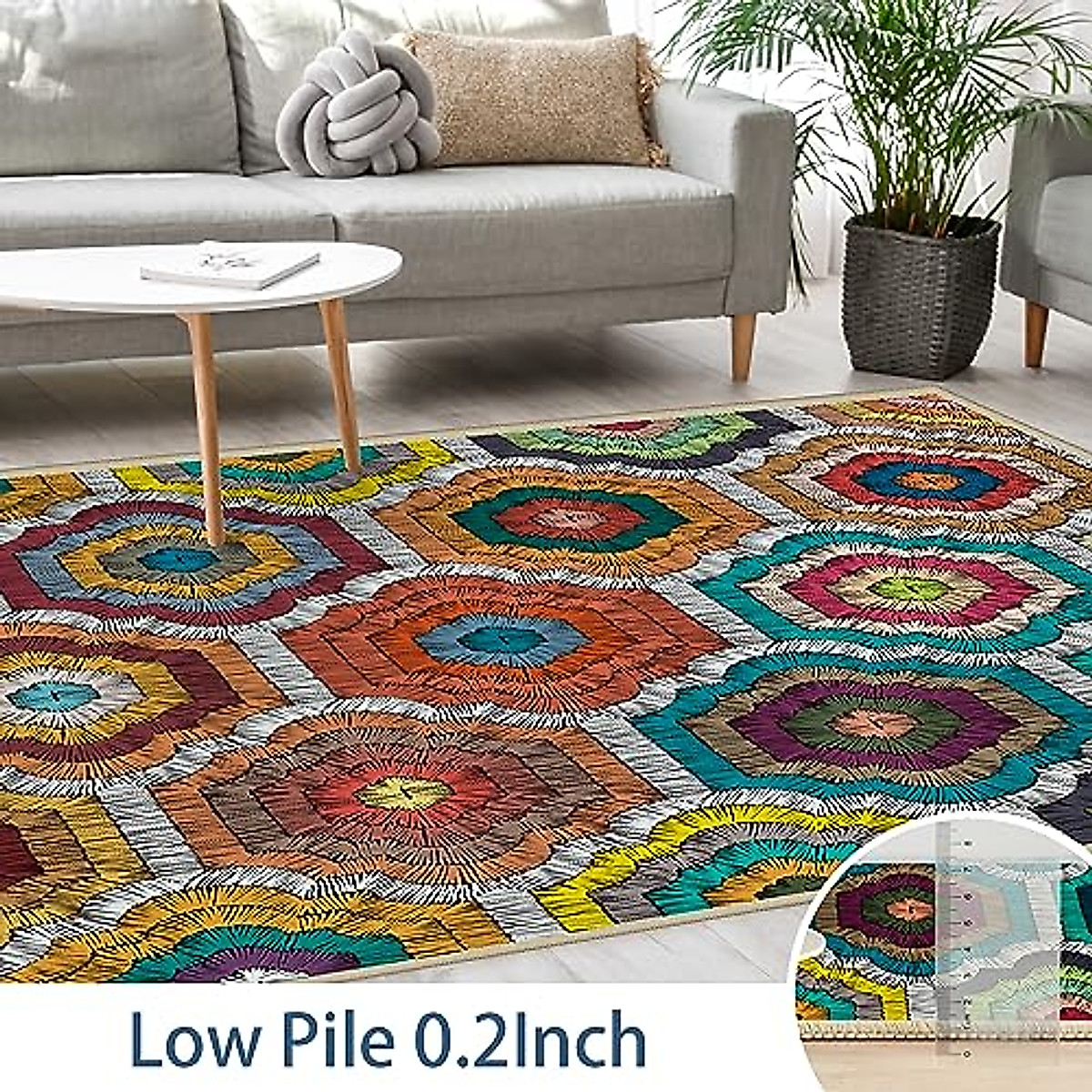 Boho Patchwork Geometric Print Area Rug Ethnic Tribal Bohemian Style Accent Rugs Colorful Non Slip Washable Floor Carpet for Living Room, Bedroom, 5x8 feet