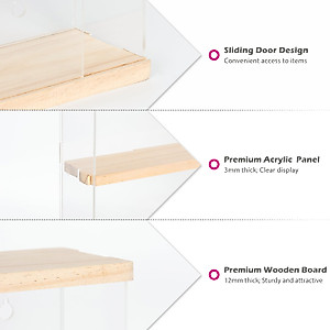 Nynelly 3-Layer Acrylic Display Case, Wall Mounted Display Box Countertop Cabinet for Collectible, Clear Display Case with Door for Mini Funko Pop, Action Figure, 11.5" L x 3.3" W x 15" H,Walnut