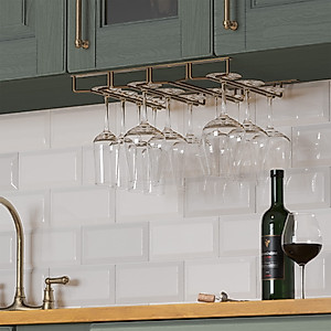 Wallniture Pinot Wine Glass Rack Under Cabinet 10" Champagne, Cocktail and Wine Glass Holder Rustic Kitchen Decor Oil Rubbed Finish