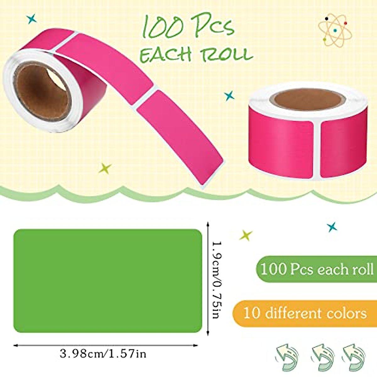 1000 Pcs Colored Sticker Labels Rolls Rectangular Label Coding Labels Classroom Labels 10 Bright Color Self Sticky Folder Labels for Boxes Folders Office Classroom Home (0.75 x 1.57 Inch)