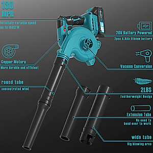BEI & Hong Cordless Leaf Blower, Upgraded Brushless Motor Electric Leaf Blower, 6 Variable Speed, with 20V Battery and Charger, 2.5LBS Lightweight Mini Leaf Blowers for Lawn Care/Blowing Dust