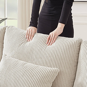 MYINDA U Shaped Sectional Couches for Living Room, 110 Inch Modular Sectional Sofa with Movable Ottoman, Corduroy Oversized Living Room Furniture Sets (Beige)