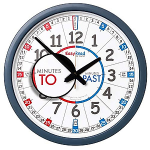 ertt Teaching Wall Clock - Learn The Time Wall Clock - Kids Analog Clock for Classroom, Playroom, Bedroom, Educational Room Decor - School Clock for Kids with Red Blue Face (35cm)