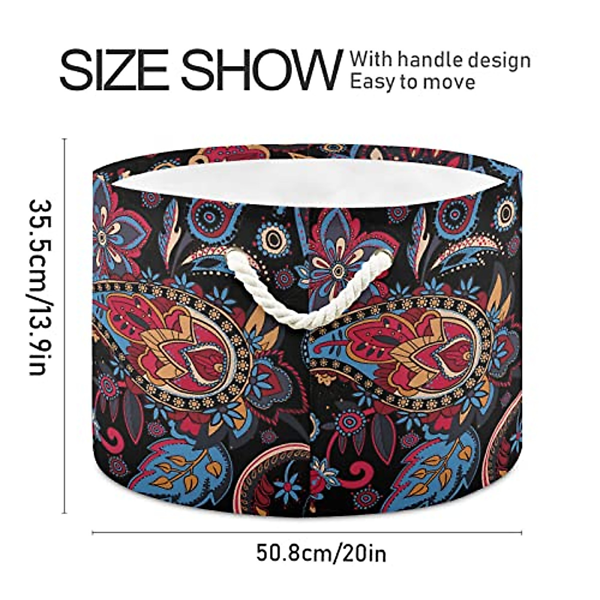 ALAZA Indian Paisley Flower Ethnic Floral Storage Basket Gift Baskets Large Collapsible Laundry Hamper with Handle, 20x20x14 in