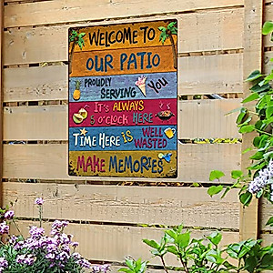 FekCits Vintage Metal Tin Signs, 16''x12'' Welcome To Our Patio Sign, Outdoor Patio Farmhouse Sign for Garden Yard Porch, Home Decor Poster It's Always 5 o'clock Classic Metal Signs