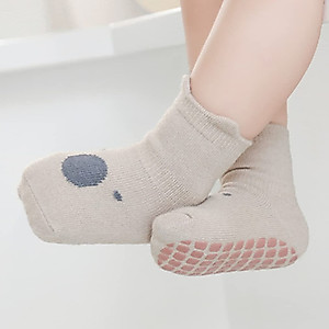 Baby Non Slip Socks Toddler Non-Skid Ankle Socks with Grips Anti-Slip Crew Cotton Socks for Infants Toddlers Girls Boys (1-3 T)