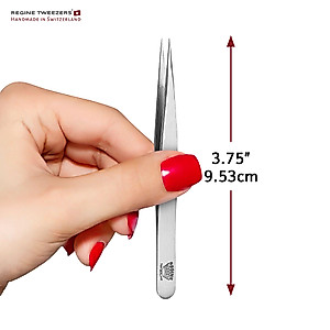 Regine Switzerland Splinter Tweezers – Professional Tweezer with Precision Point Needle Nose for Splinter, Ingrown Hair & Glass Extraction – Stainless Steel Sharp Tool for Men & Women – Silver