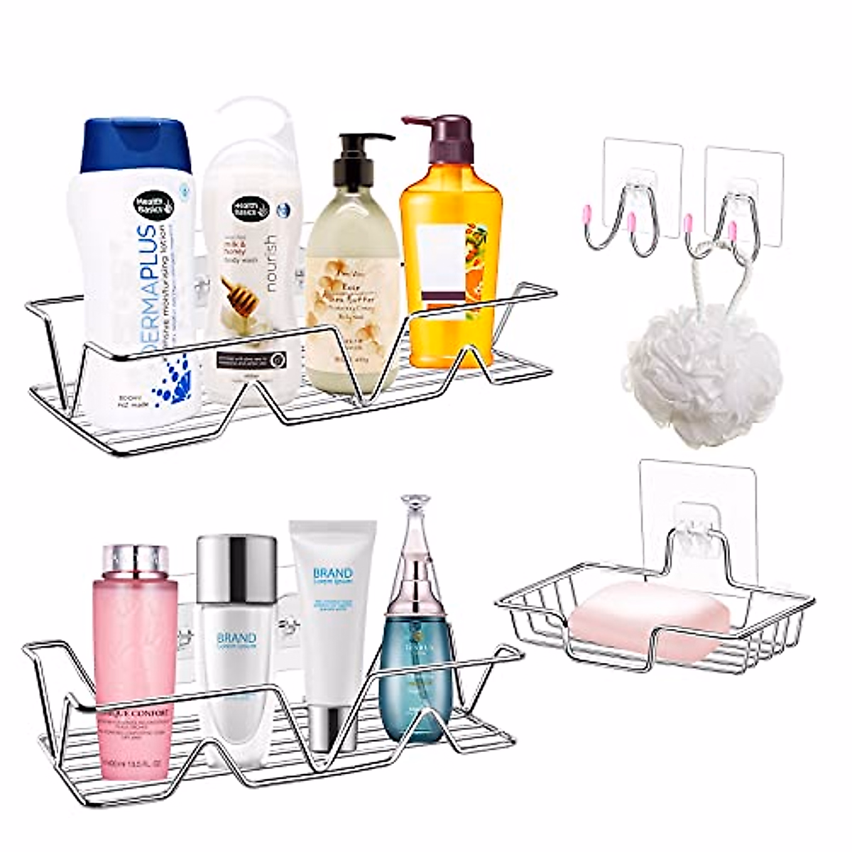 Diesisa Shower Shelves, 5 Pack Shower Organizer with Soap holder, No Drill Shower Shelf For Inside Shower With Adhesive Shower Caddy Organizers for Toilet Bathroom Dorm Kitchen