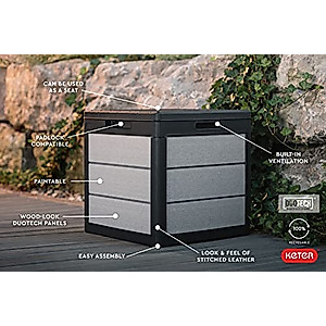 Keter Denali 30 Gallon Resin Deck Box for Patio Furniture, Pool Accessories, and Storage for Outdoor Toys, Grey/Black