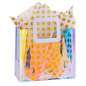 VUOJUR 11'' Holographic Gift Bag Medium Size with Tissue Paper Reusable Birthday Gift Bag for Women Girls Iridescent Bachelorette Wedding Bridal Bridesmaid Tote Gift Bag