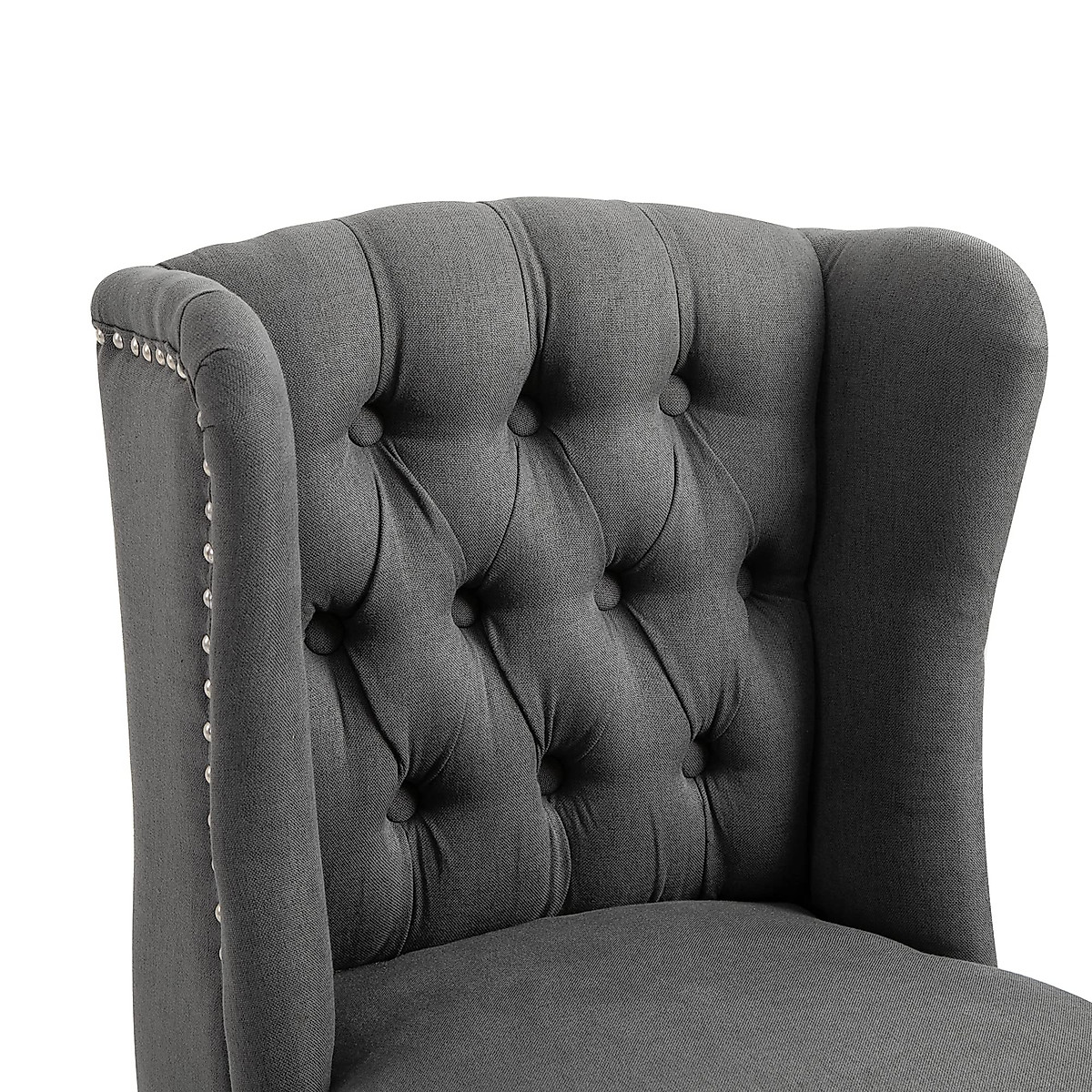 HOMCOM Counter Height Bar Stools Set of 2, Upholstered 26.75" Seat Height Barstools, Breakfast Chairs with Nailhead-Trim & Tufted Back, Wood Legs, Deep Grey