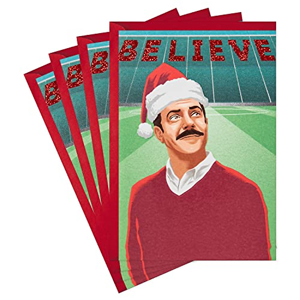 Hallmark Pack of Ted Lasso Christmas Cards, Believe (4 Holiday Cards with Envelopes)