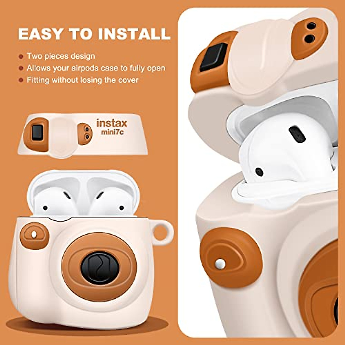 MOLOVA Case for Airpods 1&2, 3D Fashion Cartoon Stylish Cute Funny Cartoon Camera Anti-Drop Case with Keychain for Women Girls Teens(Cartoon Camera)