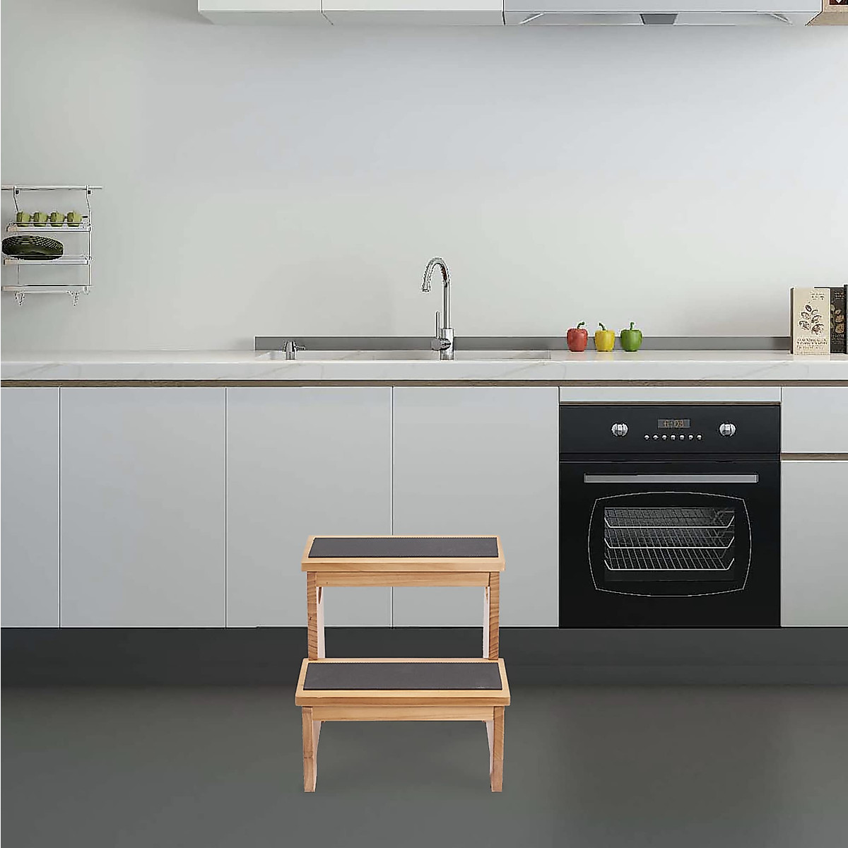 Wooden Step Stool Kids Toddler Foot Stools for Kids Potty Training Stool 2 Step Stool for Kitchen Sink Bathroom Two Step Stool with Handle Natural