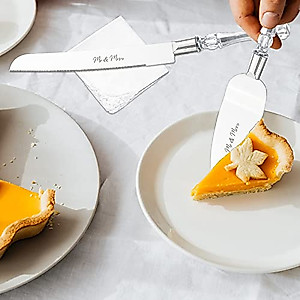 Set of 3 Wedding Cake Cutting-Mr and Mrs Wedding Cake Knife Cake Pie Pastry Servers and White Lace Handkerchief,Cake Cutter and Server Set Perfect for Wedding,Birthday,Anniversary,Parties and Events