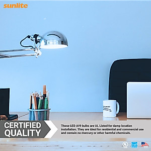 Sunlite LED A19 Light Bulb, 6 Watts (40 Watt Equivalent), 480 Lumens, 120 Volts, Dimmable, Medium E26 Base, Energy Star, UL Listed, RoHS, 6500K Daylight, 1 Pack