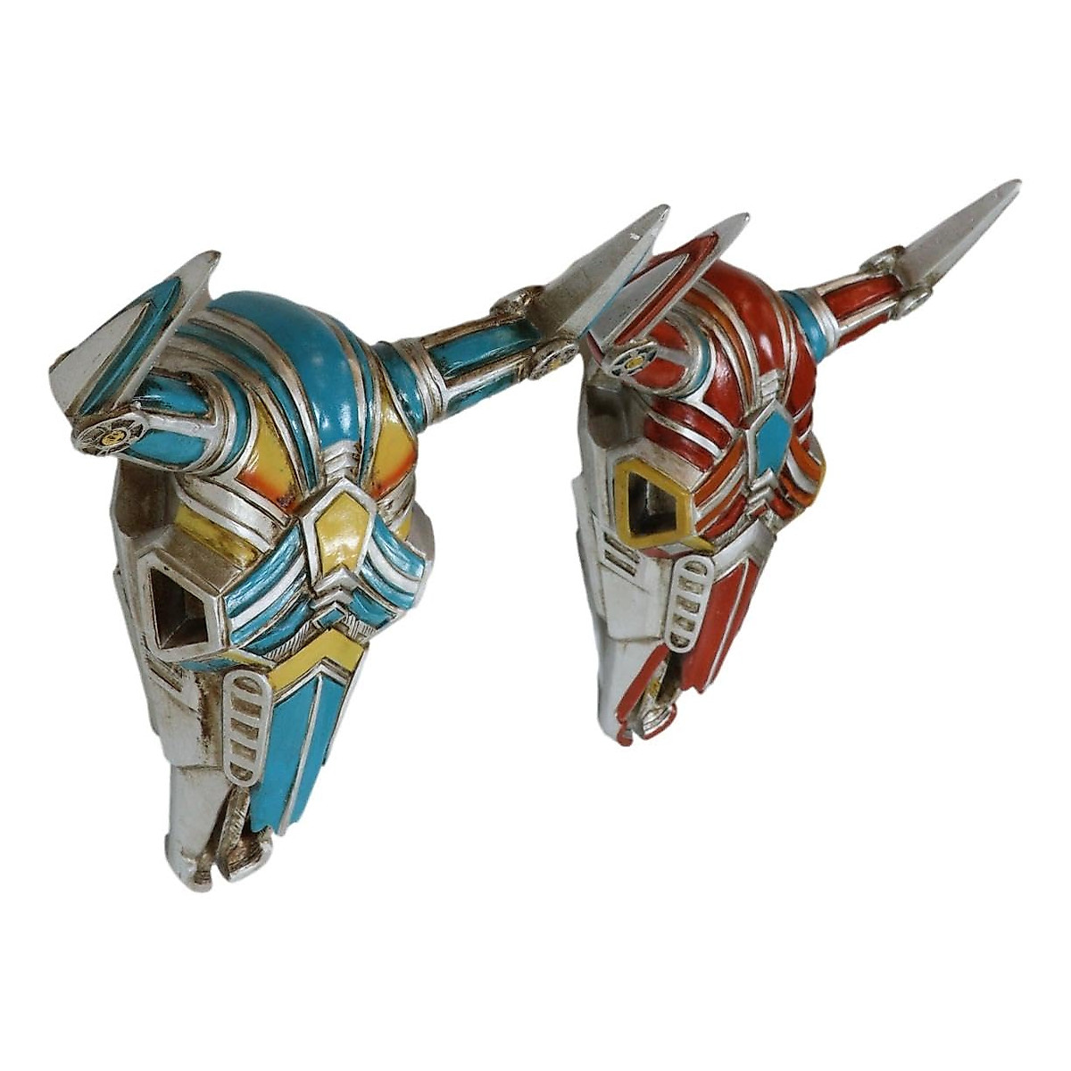 Ebros Gift Set of 2 Red and Blue Western Robotic Cyborg Horned Cow Skull 10" H Wall Decor Sculptures Wildlife Bisons Bulls Spirit Totem Accent Sculpture