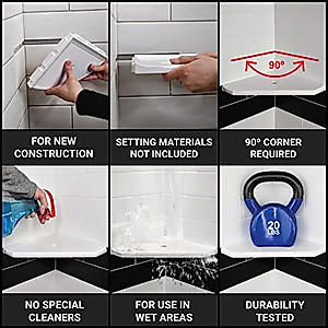 Questech Décor 8 Inch Corner Shower Shelf and 5 Inch Shower Caddy Soap Dish, Metro Lugged Back for New Construction, Mounted Bathroom Shower Organizer, Graphite Black