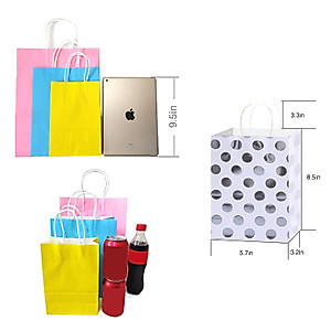 TIMBLESSING 24 pcs silver gold foil polka dots ，Bulk Kraft Party Gift Bags， 24 grey Sheets of Wrapping Paper, Small Size Gift Bag, (8.6x3.2x5.9 Inch)