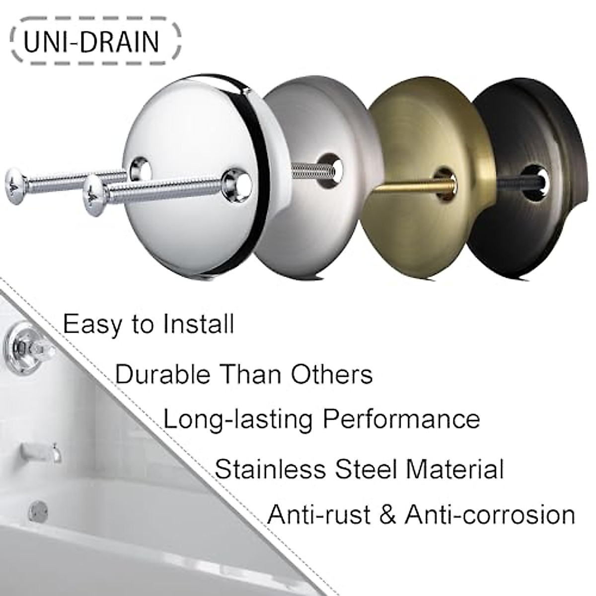 UNI-DRAIN Universal Bathtub Overflow Drain Face Plate 2 Hole Tub Overflow Drain Plate Matching Screws(Nickel Brushed)