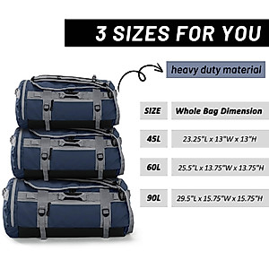 MIER Large Duffel Backpack Sports Gym Bag with Shoe Compartment, Heavy Duty and Water Resistant, Navy Blue, 60L