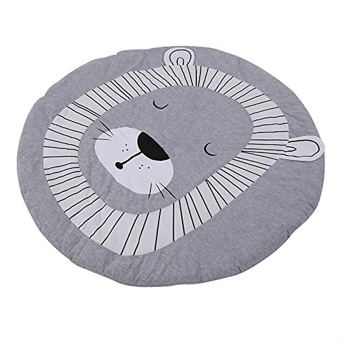 Cartoon Round Animal Pattern Play Rugs Soft Cotton Baby Toddler Play Mat Crawling Blanket for Baby Girl Boy Bedroom Decor (Gray Lion)