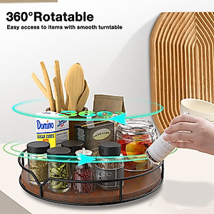 Lazy Susan Turntable Organizer with Anti-slip Mat for Cabinet Pantry Kitchen Countertop Refrigerator Office, Pine Wood, 10", Brown