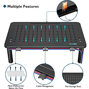 BONTEC 2 Pack Monitor Stand Riser with Drawer, 3 Height Adjustable PC Monitor Riser for Desk with Mesh Platform for Laptop, Computer, iMac, PC, Printer up to 44LBS/20KG, Cable Ties Included