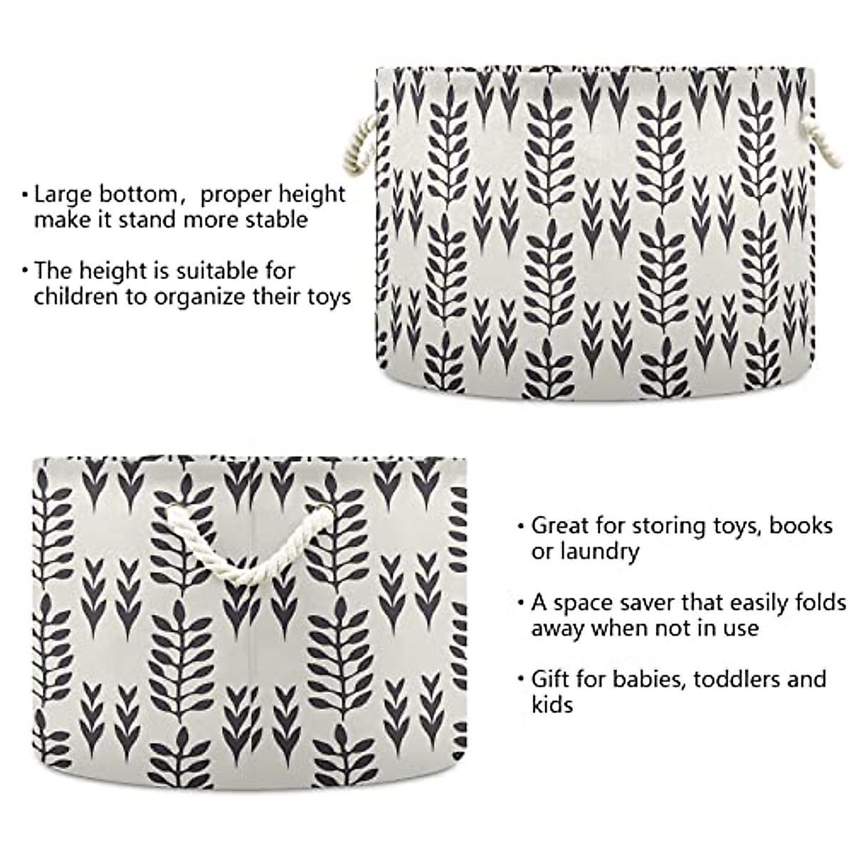 ALAZA Floral Ethnic Leaf Vintage Beige Storage Basket Gift Baskets Large Collapsible Laundry Hamper with Handle, 20x20x14 in