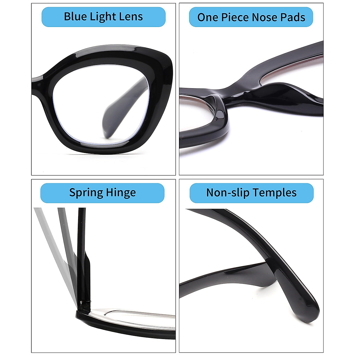 JM 3 Pack Oversized Cat Eye Reading Glasses for Women Funky Blue Light Flexible Cateye Readers +1.75