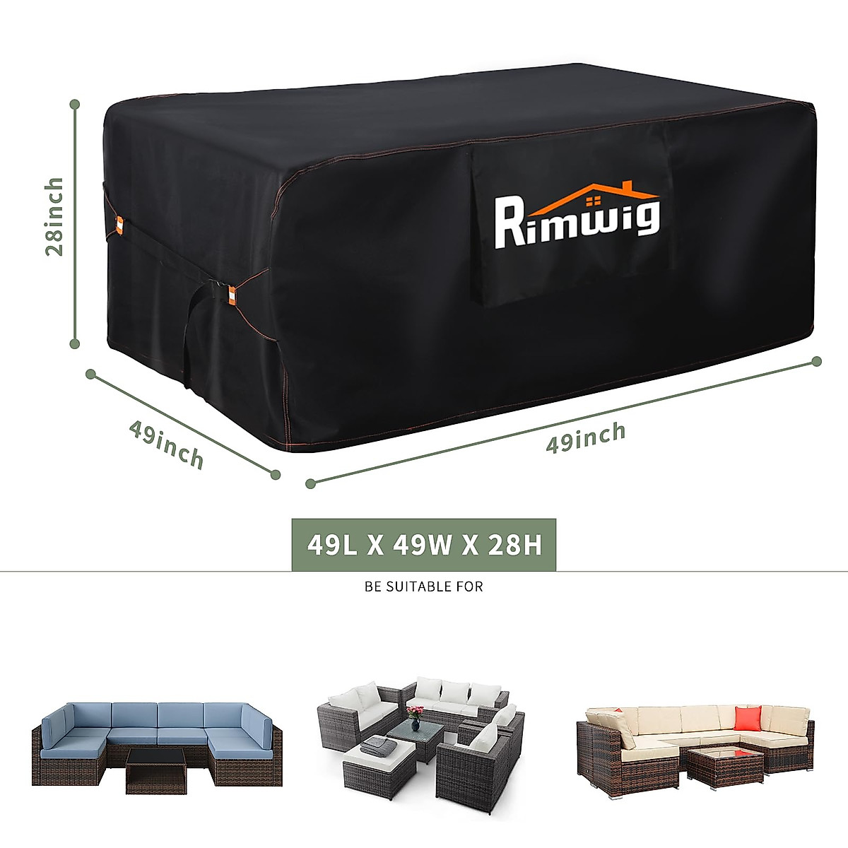 Rimwig Patio Furniture Set Cover Waterproof, Outdoor Sectional Sofa Couch Set Covers, Patio Table and Chair Set Cover Outside Rectangular Heavy Duty Weatherproof (50" L x 50" W x 29" H)