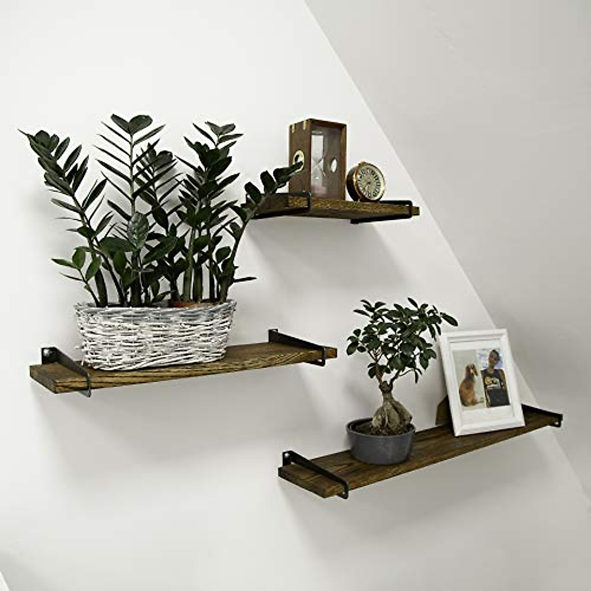 Holtaz Rustic Natural Wood Wall Storage Shelves with Metal Mount Floating Shelves Wall Mounted for Bedroom, Living Room, Bathroom, Kitchen, Office and More , Wall Shelf