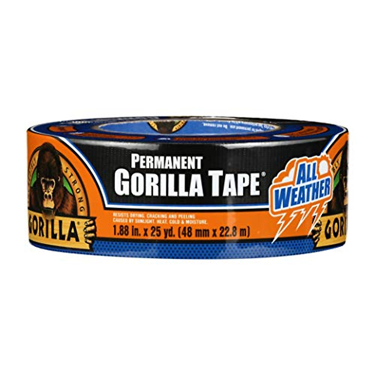 Gorilla All Weather Outdoor Waterproof Duct Tape, UV and Temperature Resistant, 1.88" x 25 yd, Black, (Pack of 6)